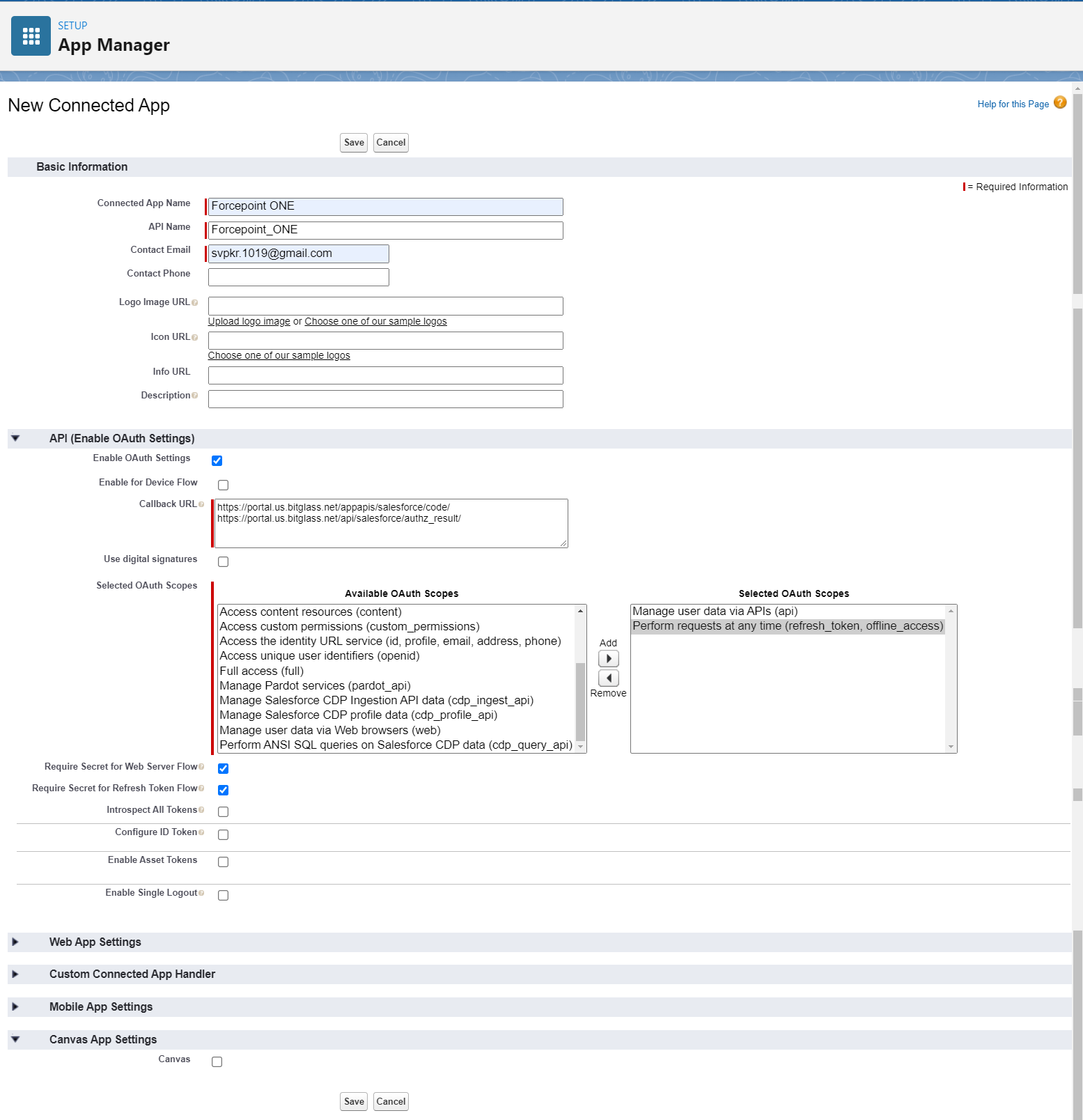 Configuring Salesforce connected app - Lightning view